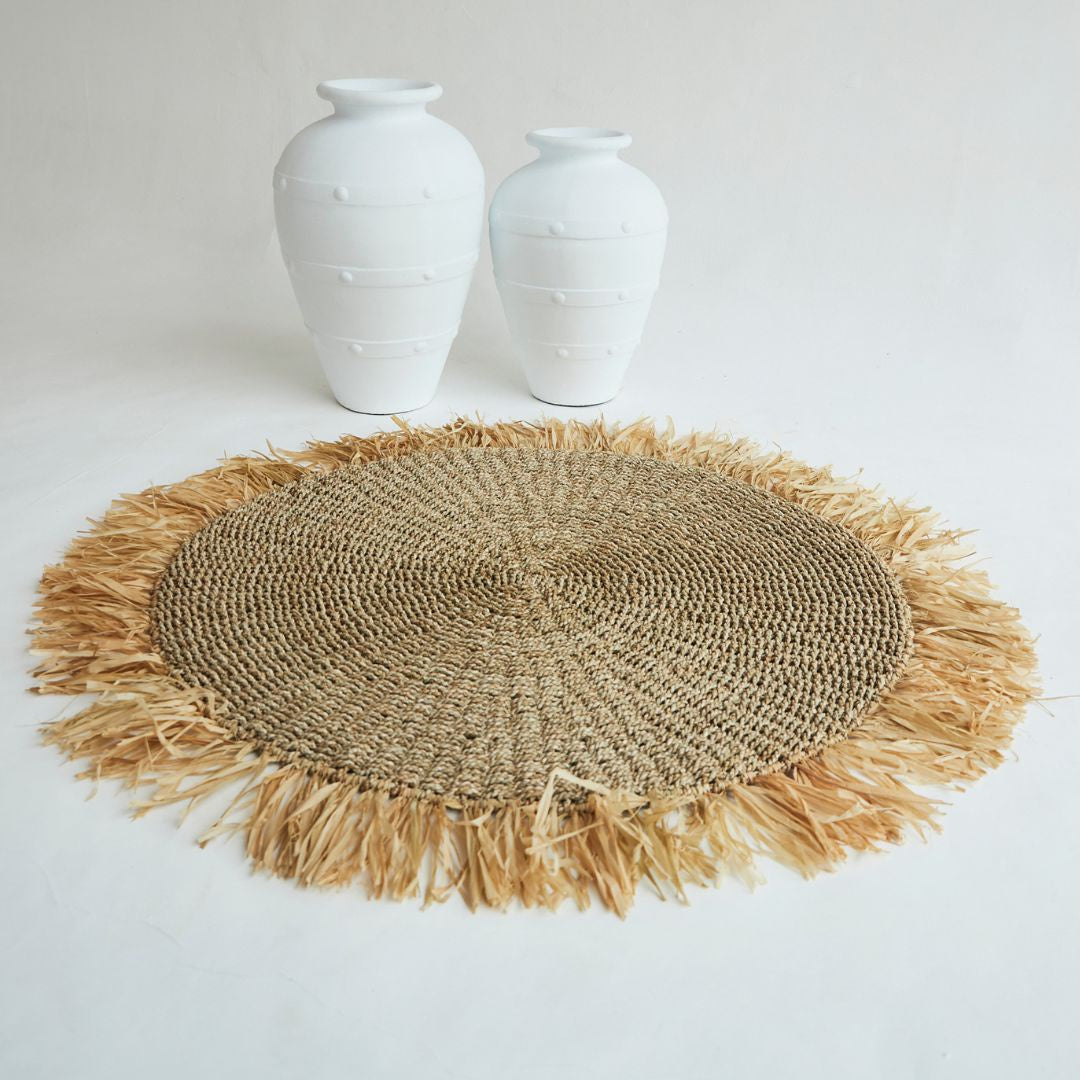 Raffia Rug | Round with Seagrass Fringe – All Spa Superstore