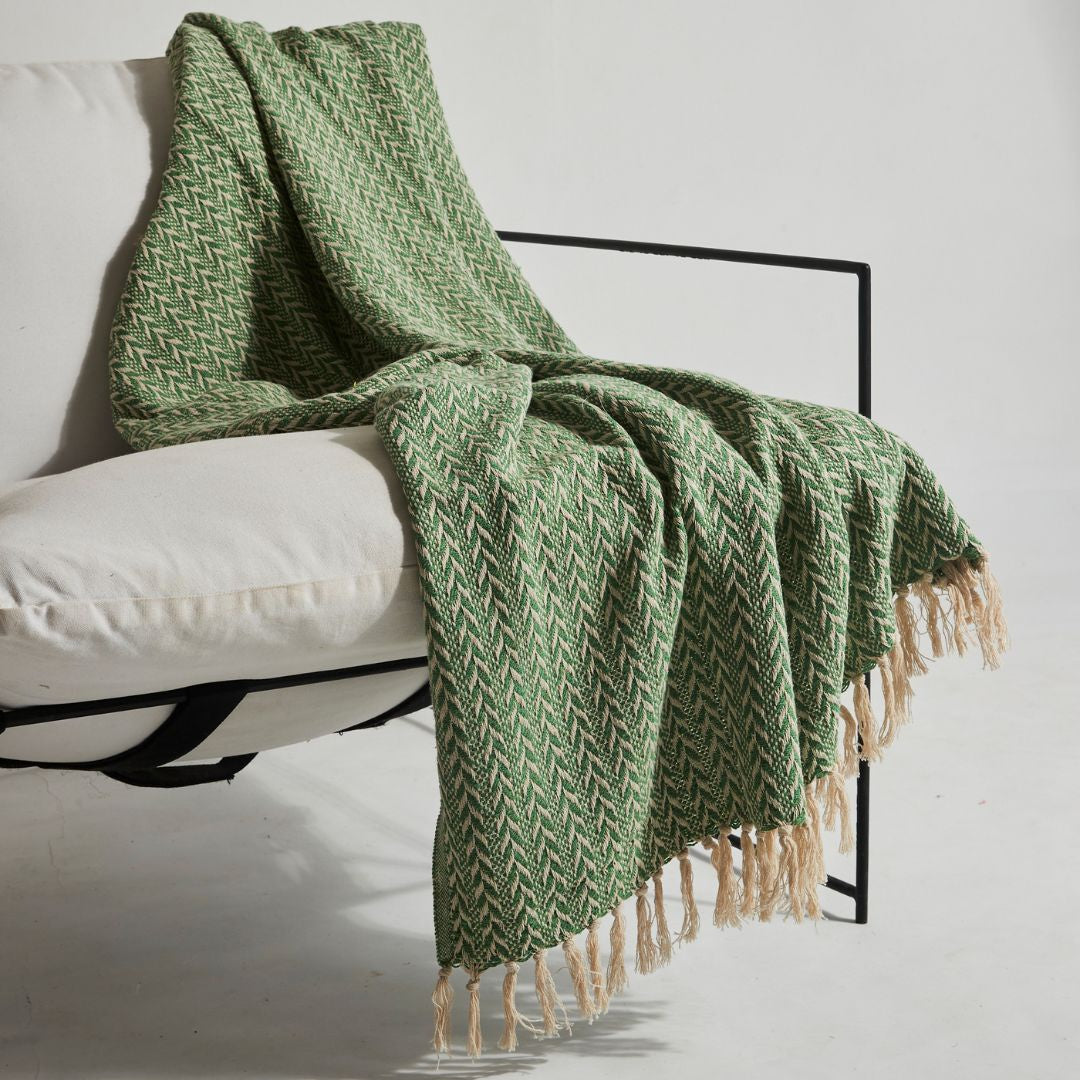 Green Cotton Throw with Tassels – All Spa Superstore